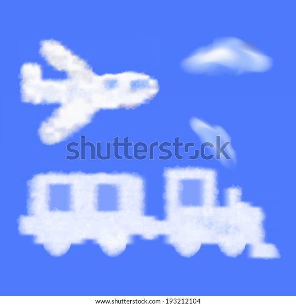 Cartoon Train Plane Shaped Cloud Blue Stock Vector (Royalty Free) 193212104