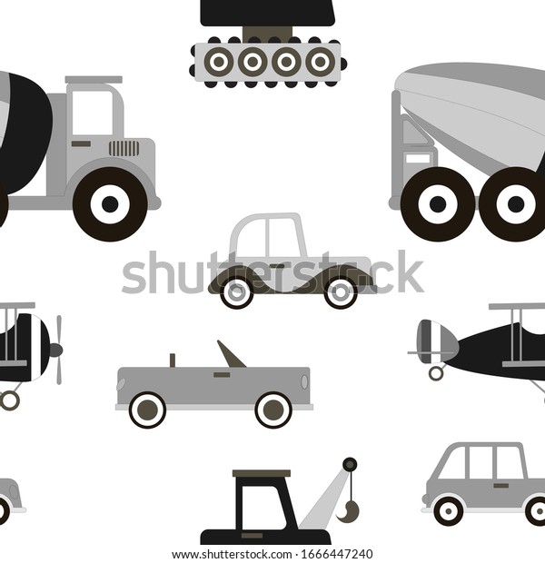 Cartoon Transportation Background Kids Vector Seamless: เวกเตอร์สต็อก ...