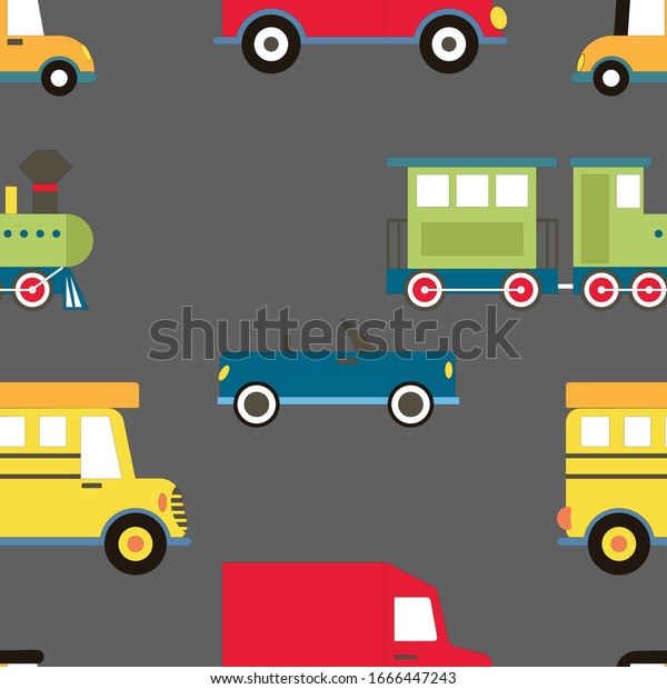 Cartoon Transportation Background Kids Vector Seamless Stock Vector ...