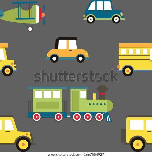Cartoon Transportation Background Kids Vector Seamless Stock Vector ...