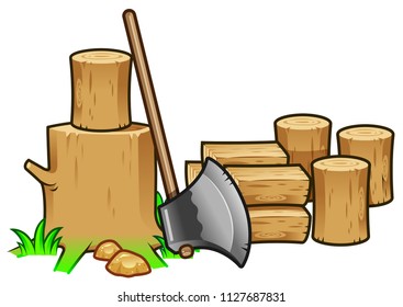 Cartoon Tree Stump Axe Stock Vector (Royalty Free) 1127687831