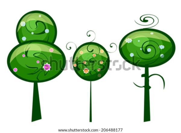 Cartoon Trees Flowers On White Background Stock Vector (Royalty Free ...