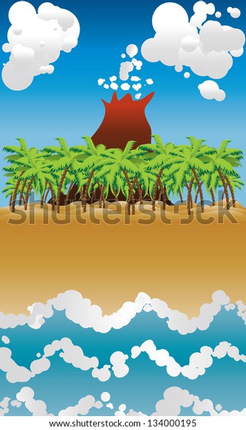 Cartoon Tropical Beach Palm Trees Blue Stock Vector (Royalty Free ...