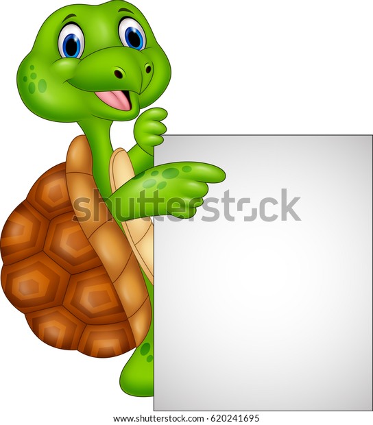 Cartoon Turtle Holding Blank Sign : image vectorielle de stock (libre ...