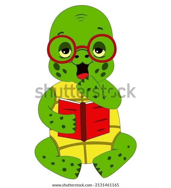 Cartoon Turtle Reading Book Illustration: เวกเตอร์สต็อก (ปลอดค่า ...