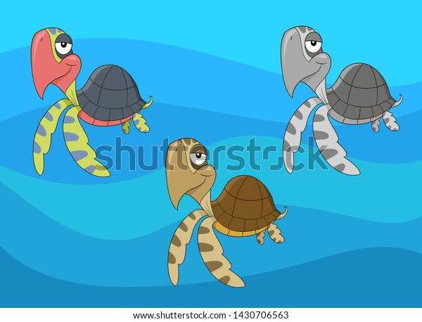 Cartoon Turtle Three Versions Color Separate Stock Vector (Royalty Free ...
