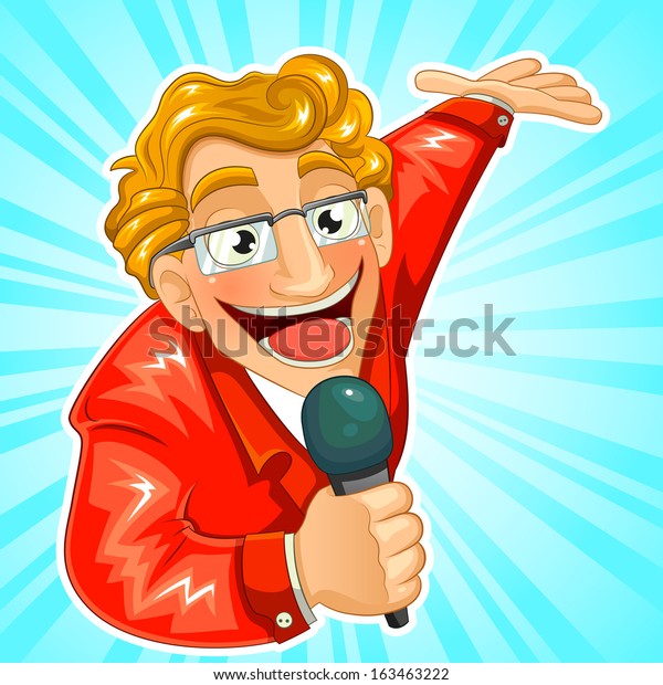 Cartoon Tv Presenter Holding Microphone: เวกเตอร์สต็อก (ปลอดค่า ...