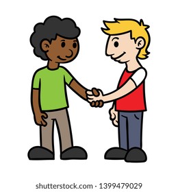 Vektor Stok Cartoon Illustration Two Boys Shaking Hands (Tanpa Royalti ...