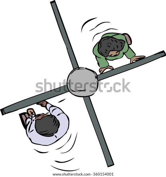 Cartoon Two People Pushing Through Turnstile Stock Vector (Royalty Free ...