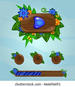 Cartoon User Interface Green Leavesblue Flowers 스톡 벡터(로열티 프리) 466696691 ...