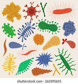 Cartoon Various Microbes Vector Illustration Stock Vector (Royalty Free ...
