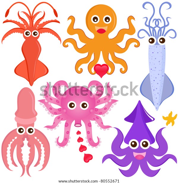 Cartoon Vector Aquatic Animal Happy Squid: Vector có sẵn (miễn phí bản ...