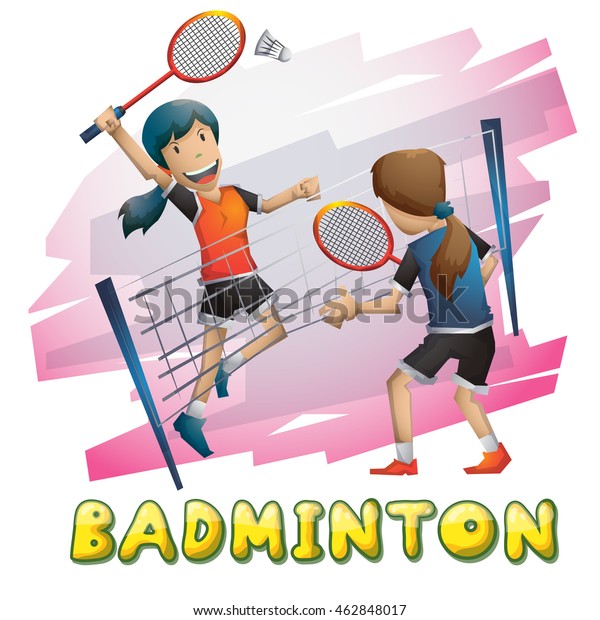 Cartoon vector badminton sport with separated layers for game and ...