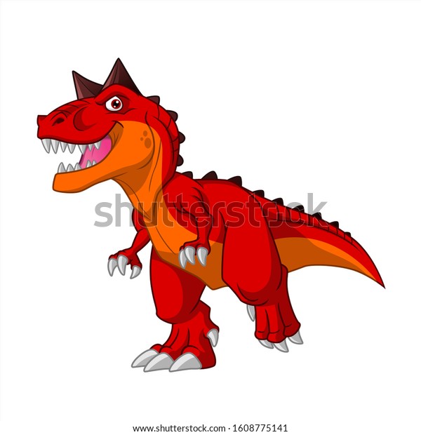 Cartoon Vector Big Red Dinosaur Carnotaur 스톡 벡터(로열티 프리) 1608775141 ...