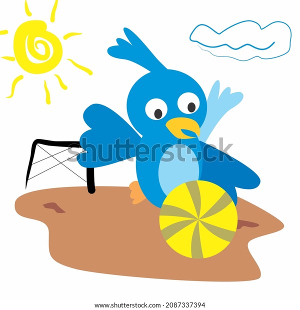 Cartoon Vector Blue Bird Playing Ball Stock Vector (Royalty Free ...