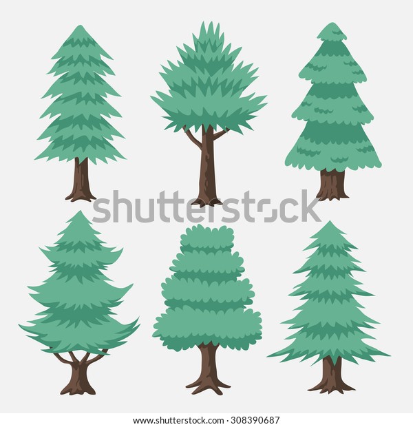 Cartoon Vector Blue Green Trees Stock Vector (Royalty Free) 308390687 ...
