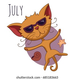 Cartoon Vector Cat Calendar Month July Stock Vector (Royalty Free ...