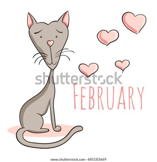 Cartoon Vector Cat Calendar Month February Stock Vector (Royalty Free ...