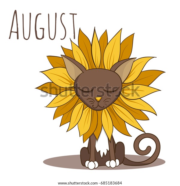 Cartoon Vector Cat Calendar Month August Stock Vector (Royalty Free ...