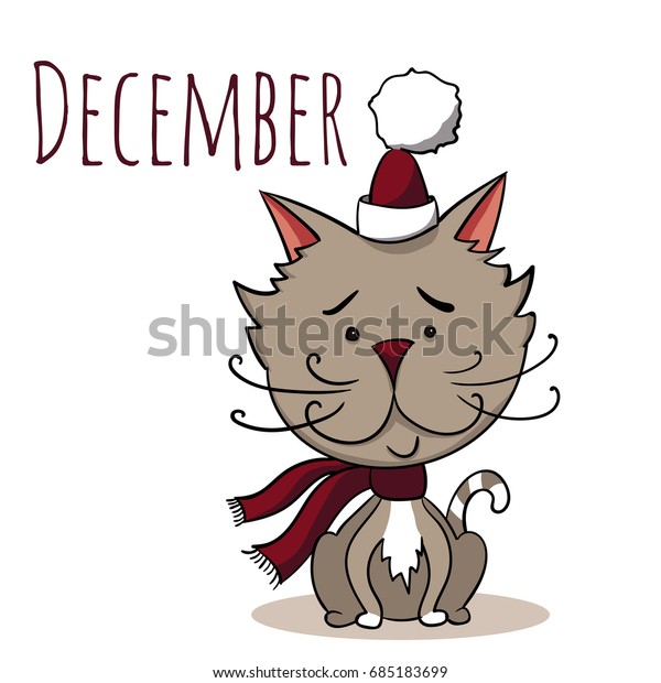 Cartoon Vector Cat Calendar Month December: เวกเตอร์สต็อก (ปลอดค่า ...