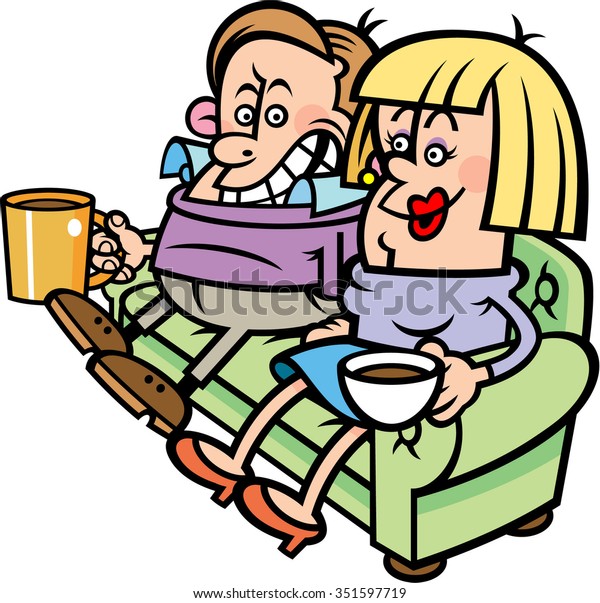 Cartoon Vector Couple Sitting On Couch Stock Vector (Royalty Free ...