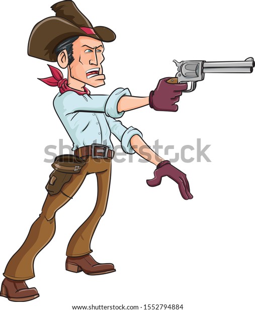 「Cartoon Vector Cowboy Pointing His Gun」のベクター画像素材（ロイヤリティフリー） 1552794884