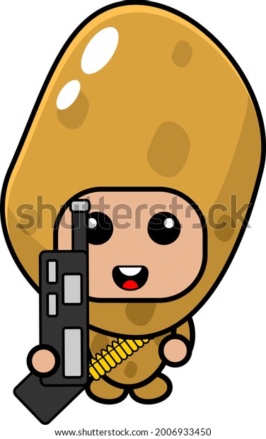 Cartoon Vector Cute Potato Army Mascot Stock Vector (Royalty Free ...