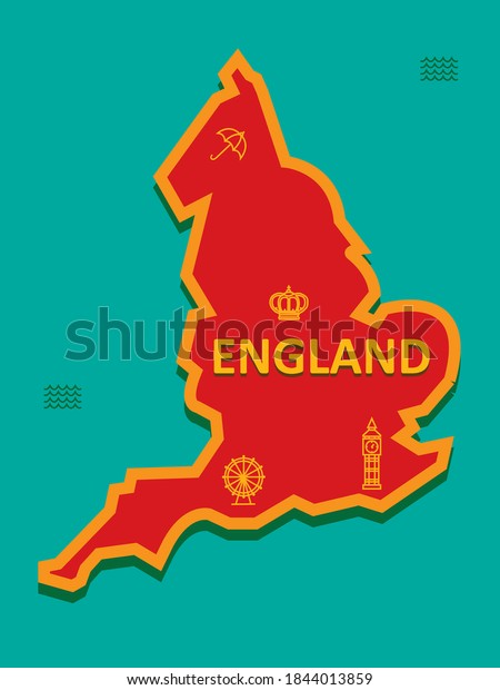 Cartoon Vector Doodle stilisierte Karte Illustration von England. Für ...