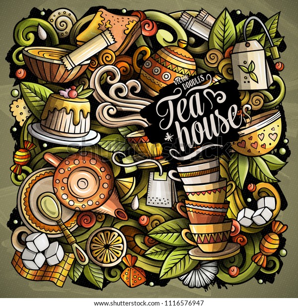 Cartoon Vector Doodles Tea Time Illustration Stock Vector (Royalty Free ...