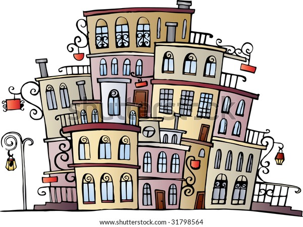 Cartoon Vector Drawing Town: vector de stock (libre de regalías ...