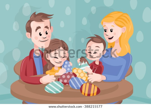 Cartoon Vector Family Celebrating Easter Home Stock Vector (Royalty ...