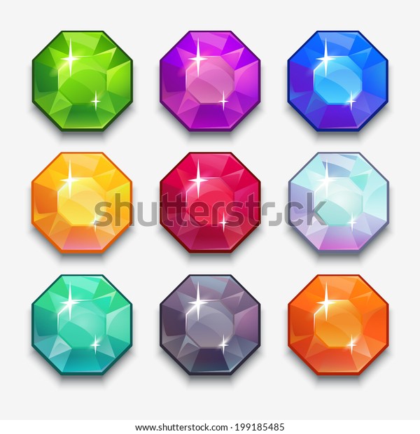 Cartoon Vector Gems Diamonds Icons Set: เวกเตอร์สต็อก (ปลอดค่าลิขสิทธิ์ ...