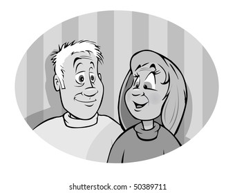 Cartoon Vector Gray Scale Illustration Senior Stock Vector (Royalty ...