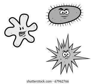 Cartoon Vector Gray Scale Illustration Bacteria Stock Vector (Royalty ...