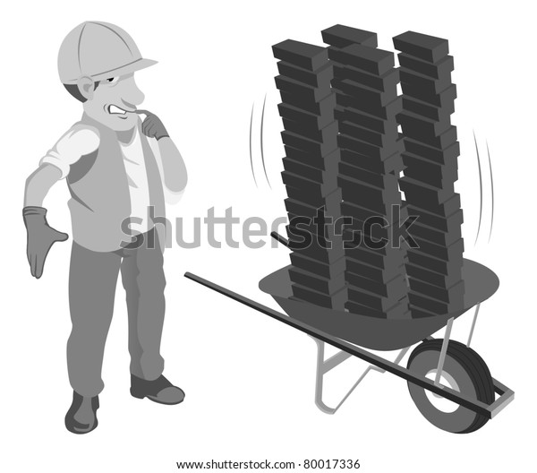 Cartoon Vector Grayscale Illustration Construction Worker Stock Vector ...