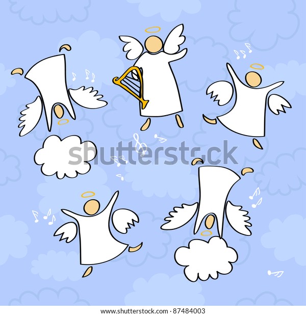 Cartoon Vector Illustration Angels Playing Dancing Stock Vector ...