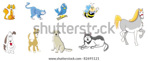 Cartoon Vector Illustration Animals Cute Collection Stock Vector ...
