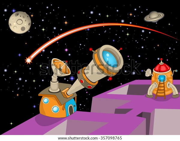Cartoon Vector Illustration Astronomy Observatory Rocket Stock Vector ...