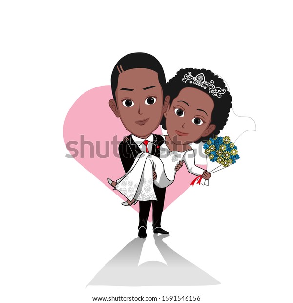 Cartoon Vector Illustration Black Bride Carrying Stock Vector (Royalty ...