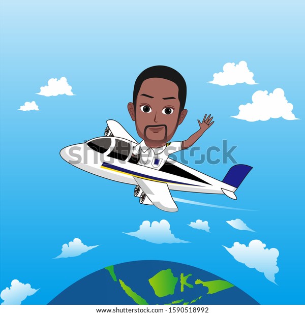 Cartoon Vector Illustration Black Pilot Posing Stock Vector (Royalty ...