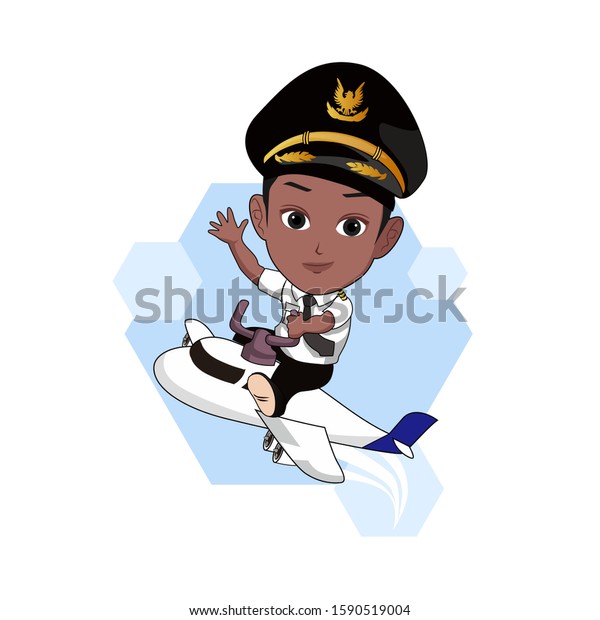 Cartoon Vector Illustration Black Pilot Child: เวกเตอร์สต็อก (ปลอดค่า ...