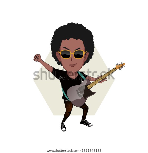 Cartoon Vector Illustration Black Rock Guitarist Stock Vector (Royalty ...