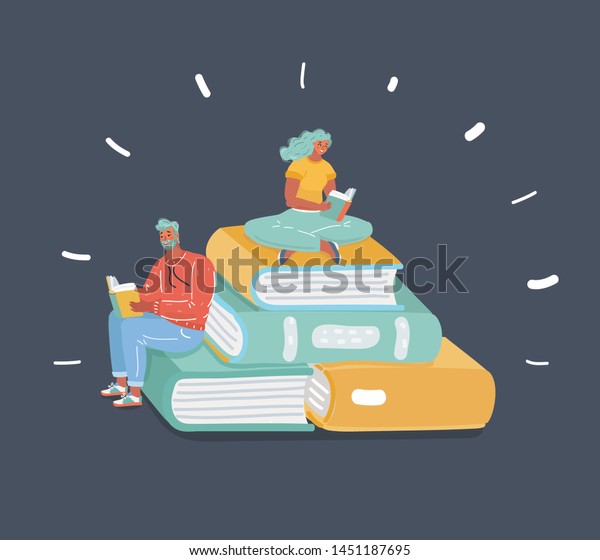 Cartoon Vector Illustration Book Reading People: เวกเตอร์สต็อก (ปลอดค่า ...