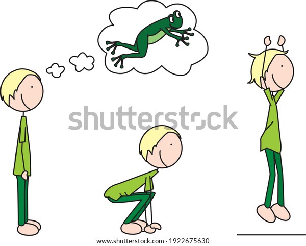 Cartoon Vector Illustration Boy Exercising Frog Stock Vector (Royalty ...
