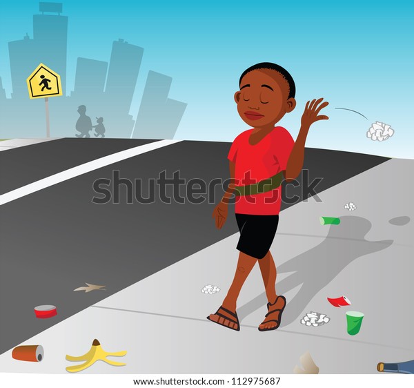 Cartoon Vector Illustration Boy Littering Stock Vector (Royalty Free ...