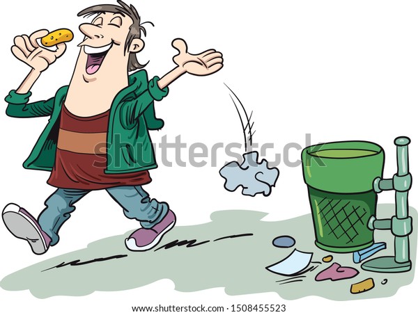 「Cartoon Vector Illustration Boy Littering」のベクター画像素材（ロイヤリティフリー ...