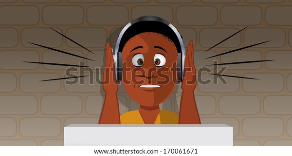 Cartoon Vector Illustration Boy Loud Headphones Stock Vector (Royalty ...