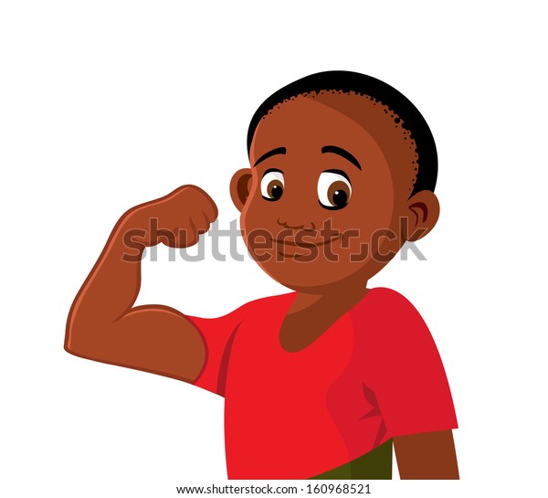 cartoon vector illustration of a boy strong flexing