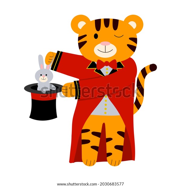Cartoon Vector Illustration Children Tiger Magician Stock Vector ...
