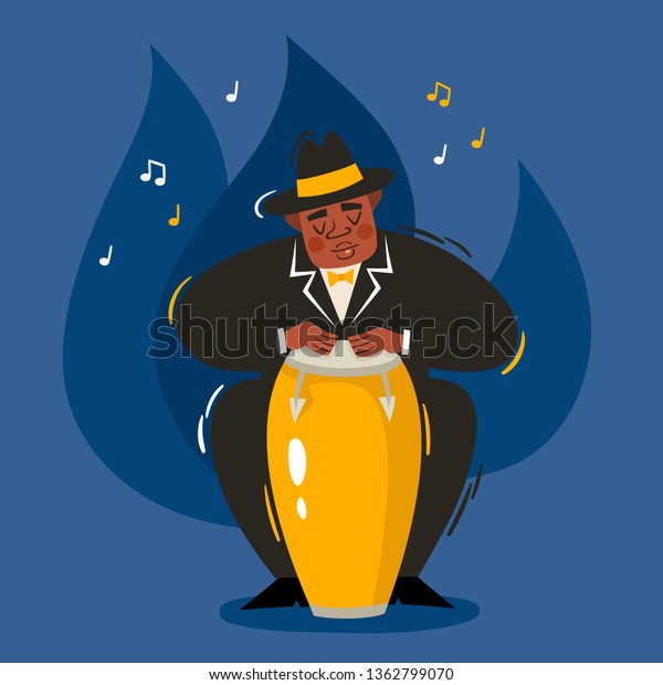 Cartoon vector illustration of conga player isolated on blue. African ...